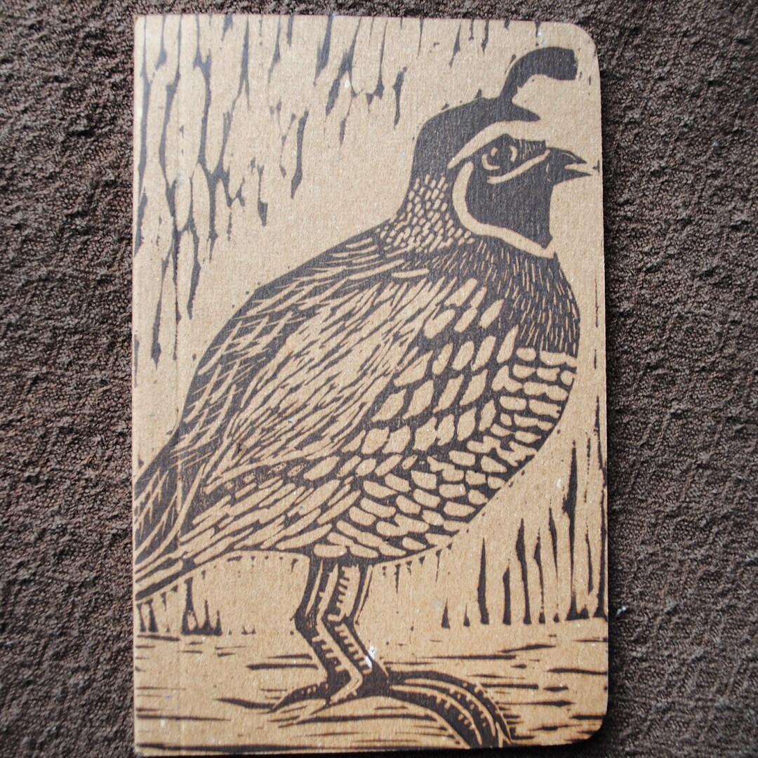 Quail Block-printed Journal - Small Linocut Kraft Paper Journal - Blank ...