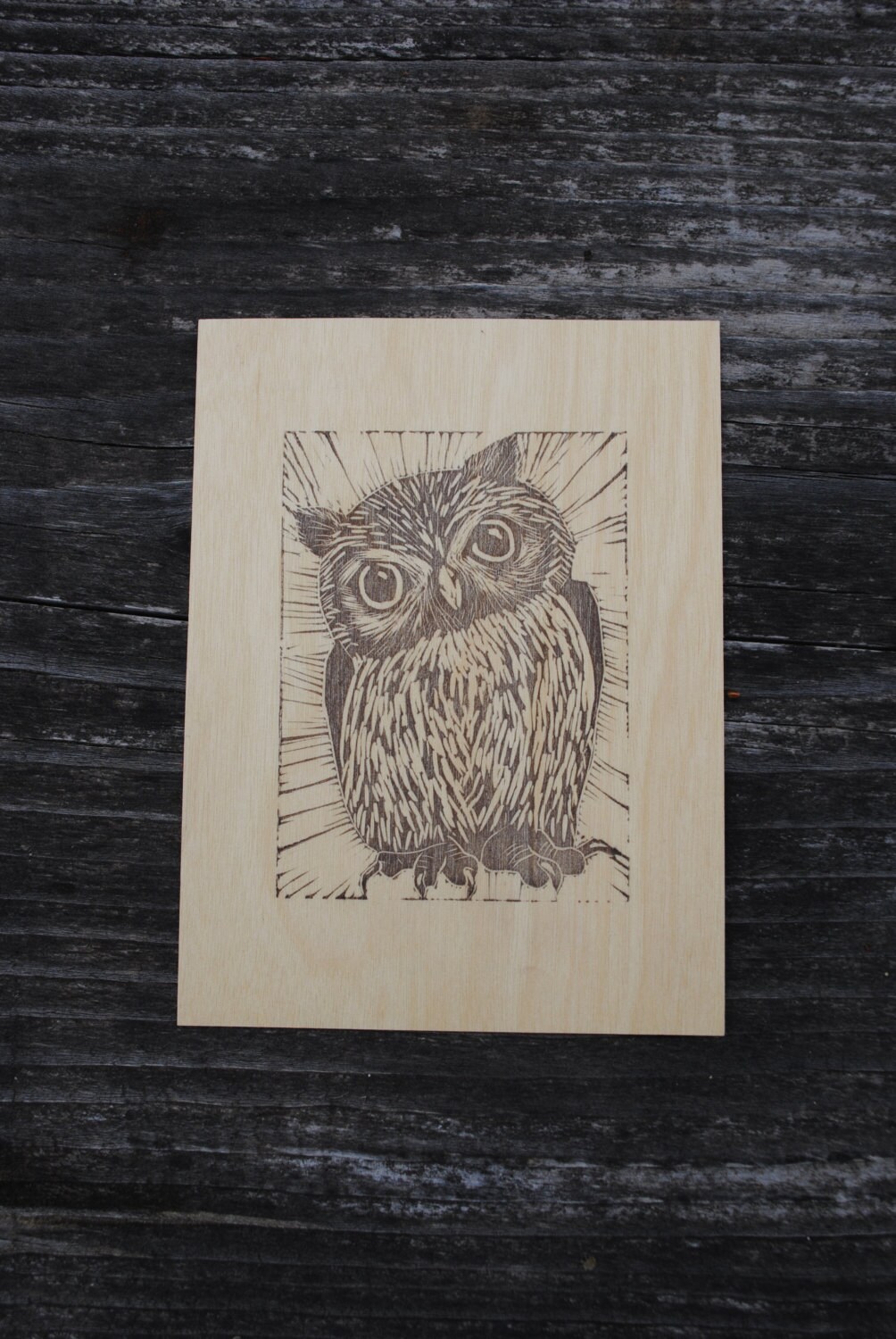 Original Block Print on Wood Veneer - Linocut Wooden Postcard - Etsy