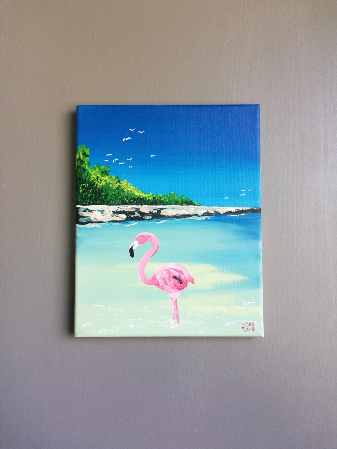 Acrylic Flamingo Painting - Original Wall Art - Living Room Decor ...
