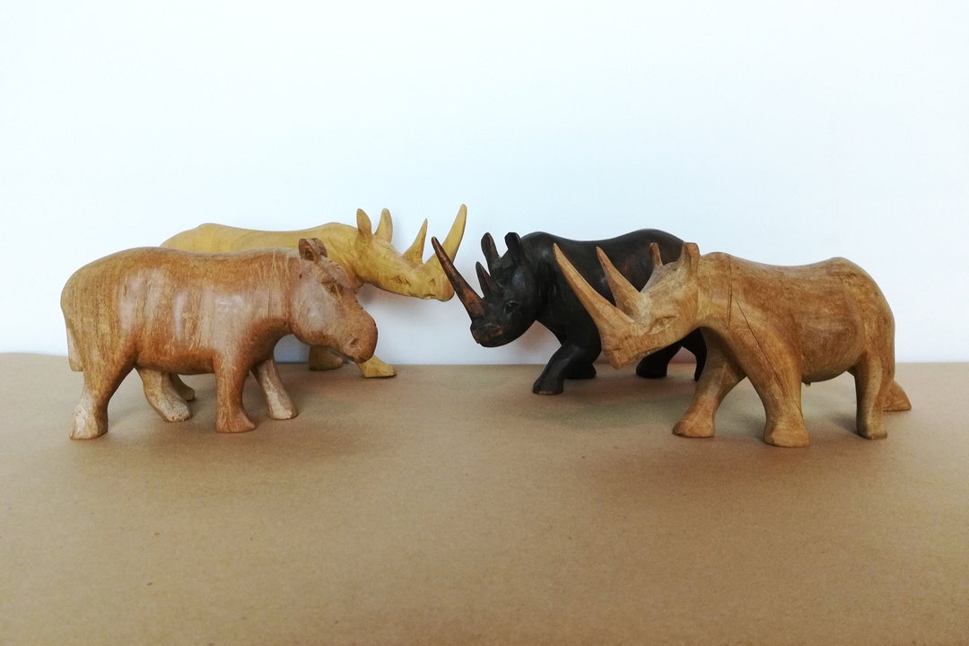 Four Wooden Animal Figures - Made in Kenya - African Folk Art - Vintage ...