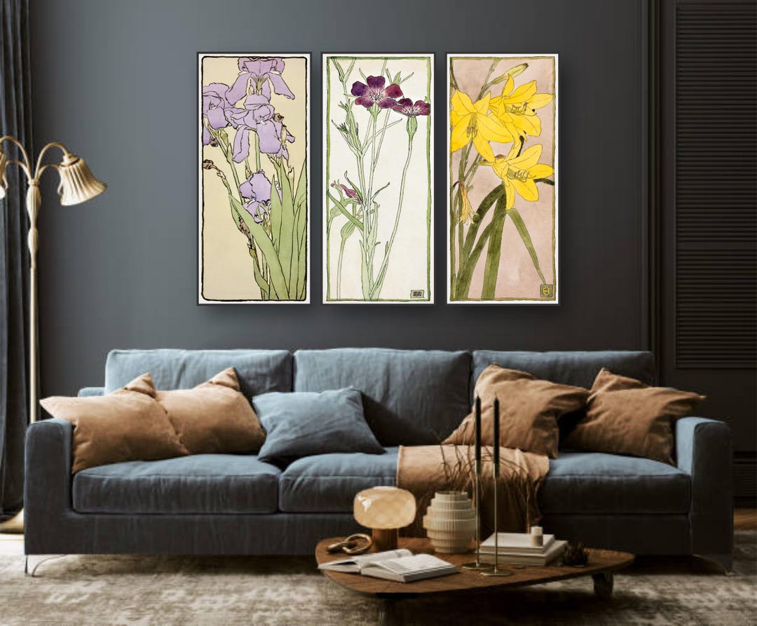 Flowers Botanical Prints - Set of 3 - Iris, Corn Cockle, Yellow Daylily ...