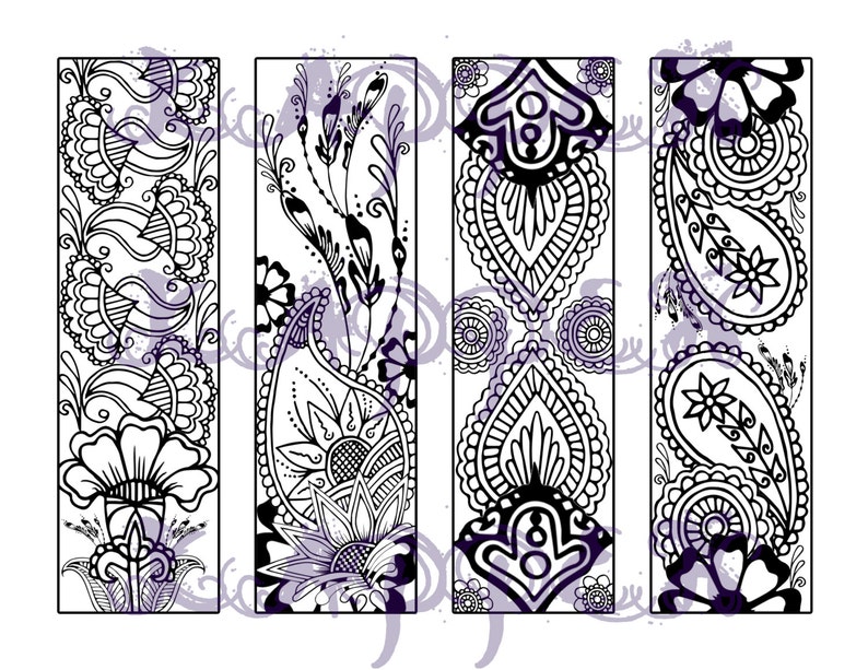 Printable Coloring Page - Floral Henna Bookmark Design X4 - PDF ...