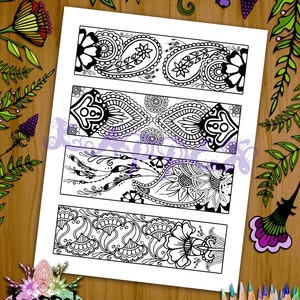 Printable Coloring Page - Floral Henna Bookmark Design X4 - PDF ...