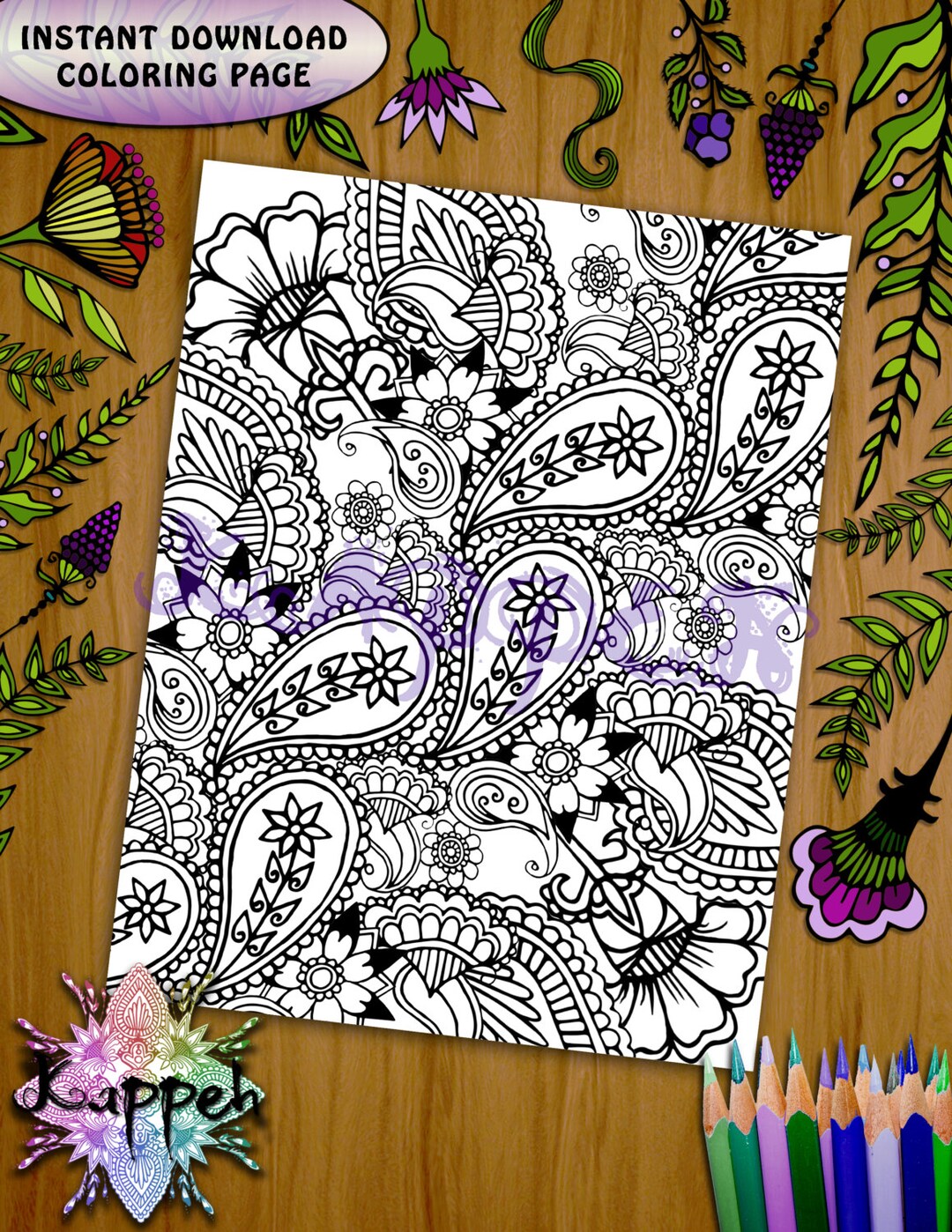 Printable Coloring Page - Henna Floral Design - PDF Download - Etsy