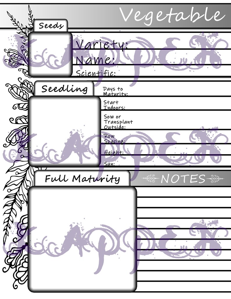 Printable DIY Garden / Plant Journal - 4 Pages Included (vegetables ...