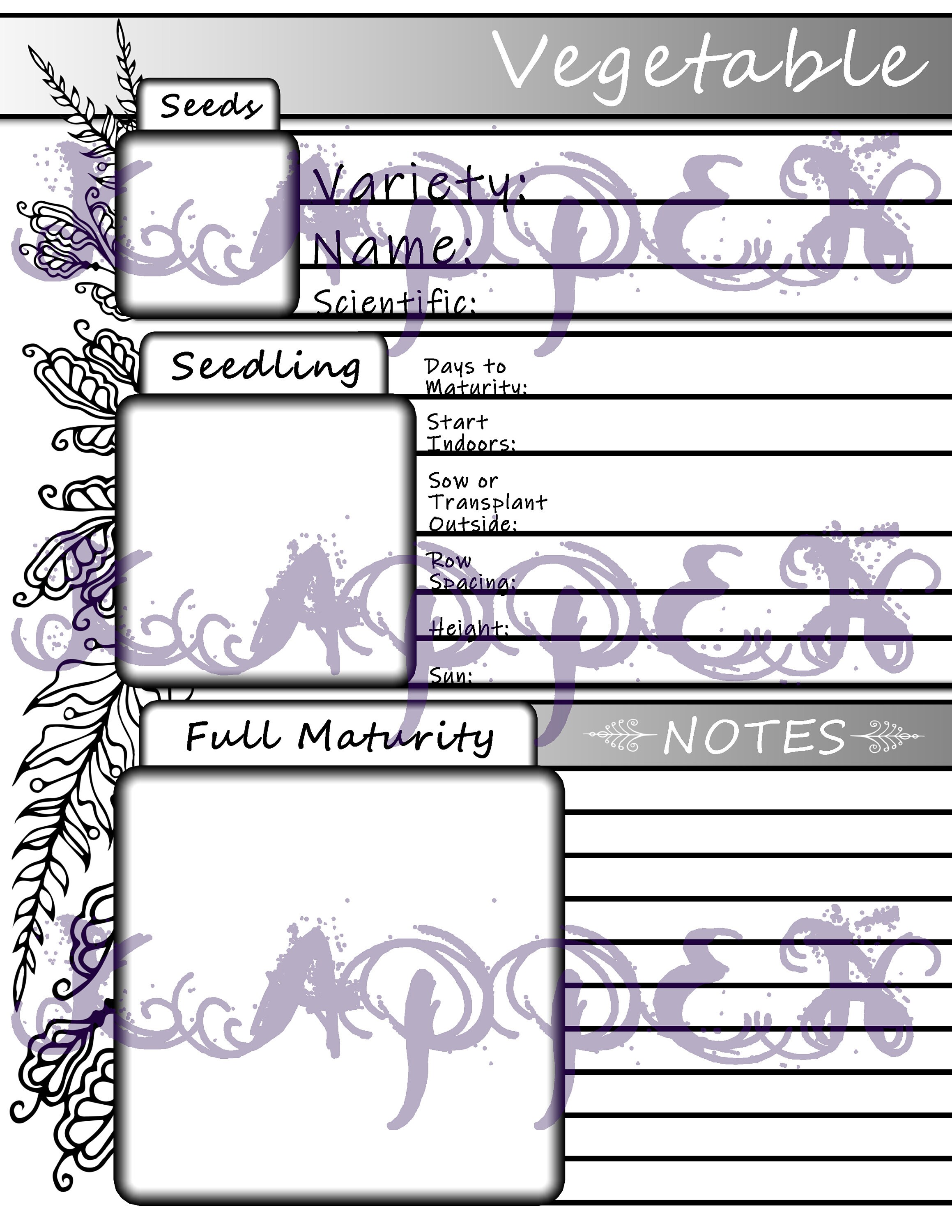 Printable DIY Garden / Plant Journal - 4 Pages Included (vegetables ...