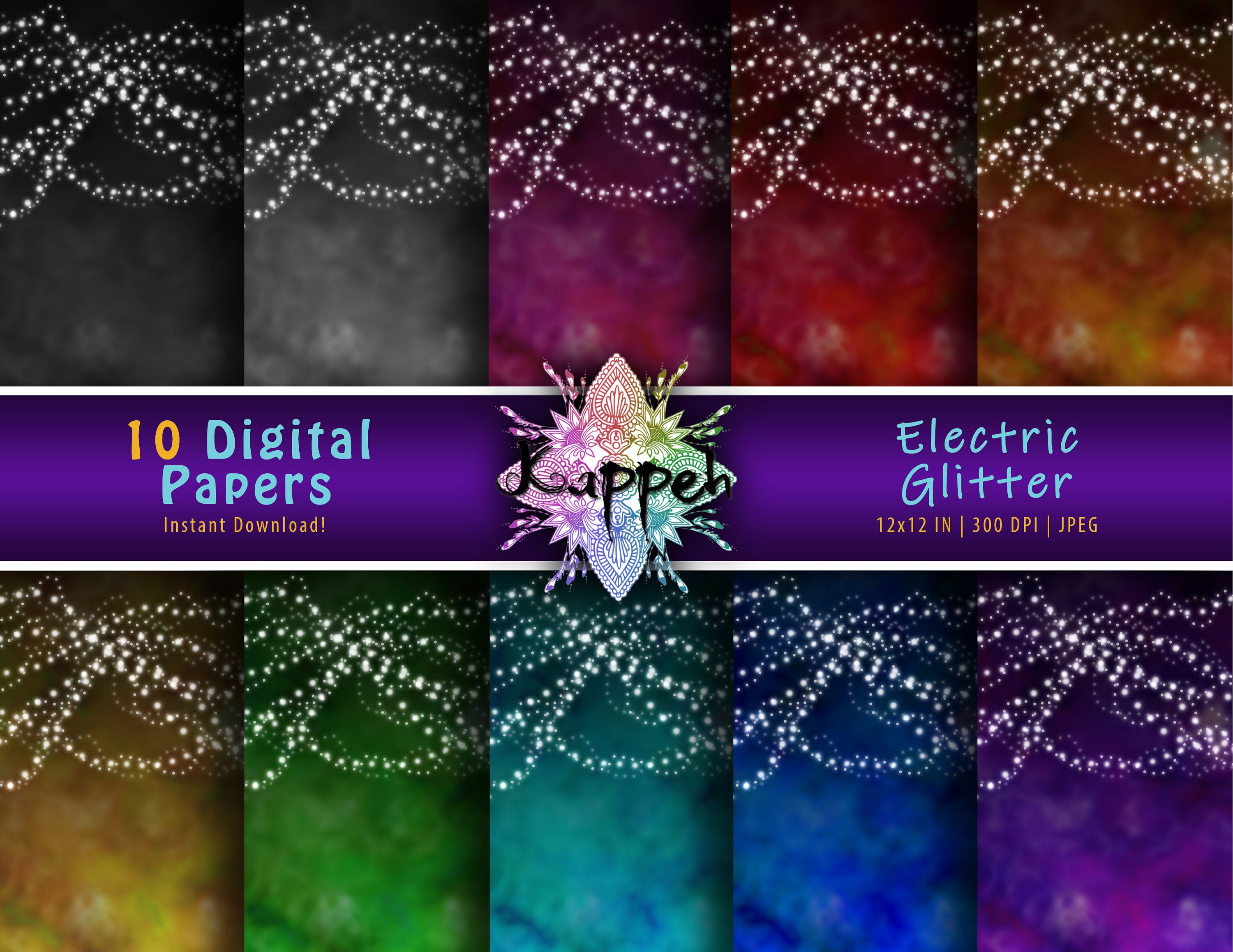 Printable Digital Paper Electric Glitter Design X10 12x12 - Etsy