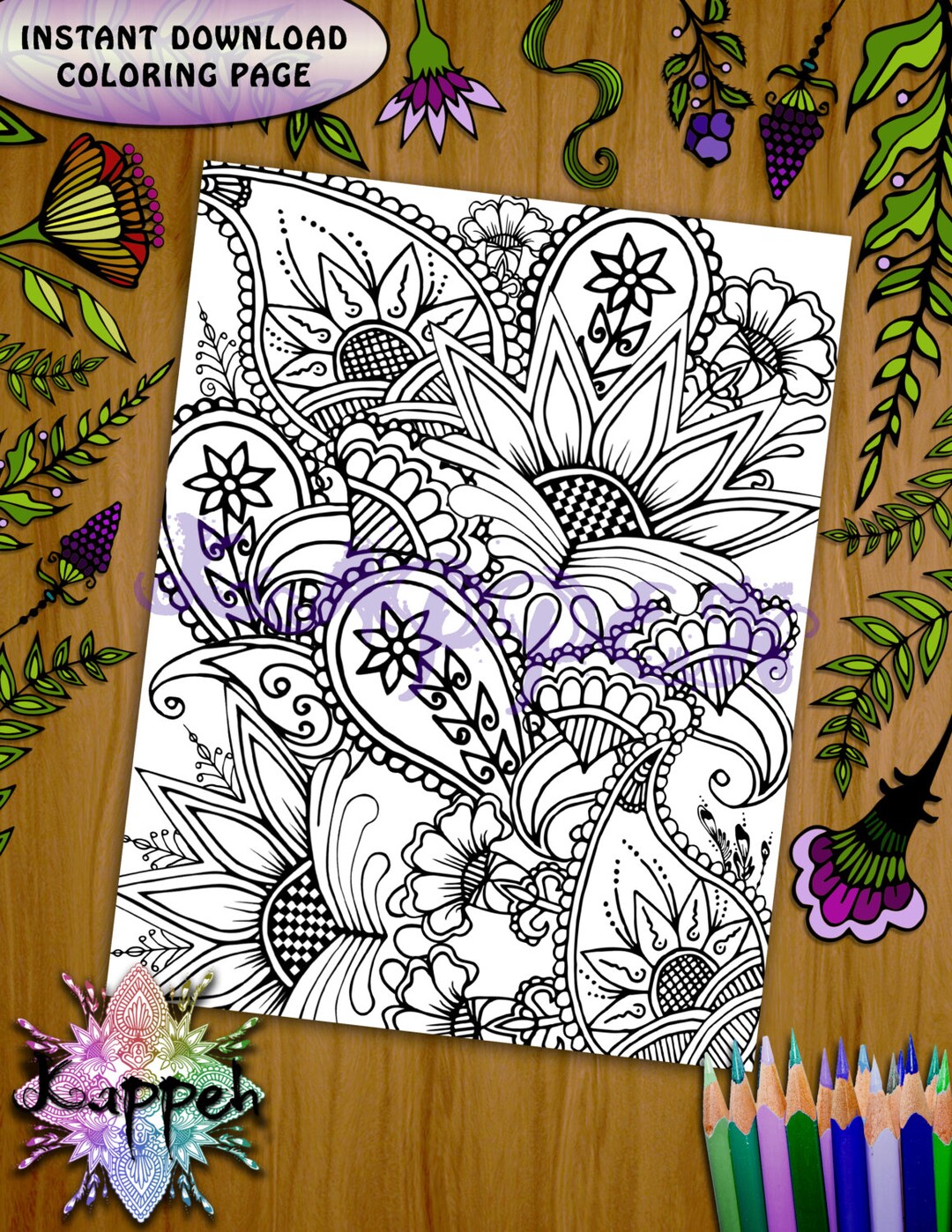 Printable Coloring Page - Henna Floral Design - PDF Download - Etsy