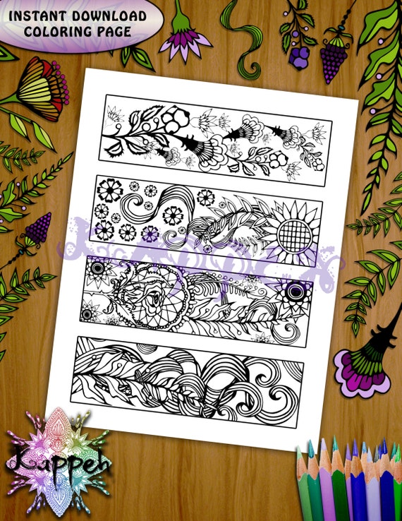 Printable Coloring Page Floral Henna Bookmark Design X4 | Etsy
