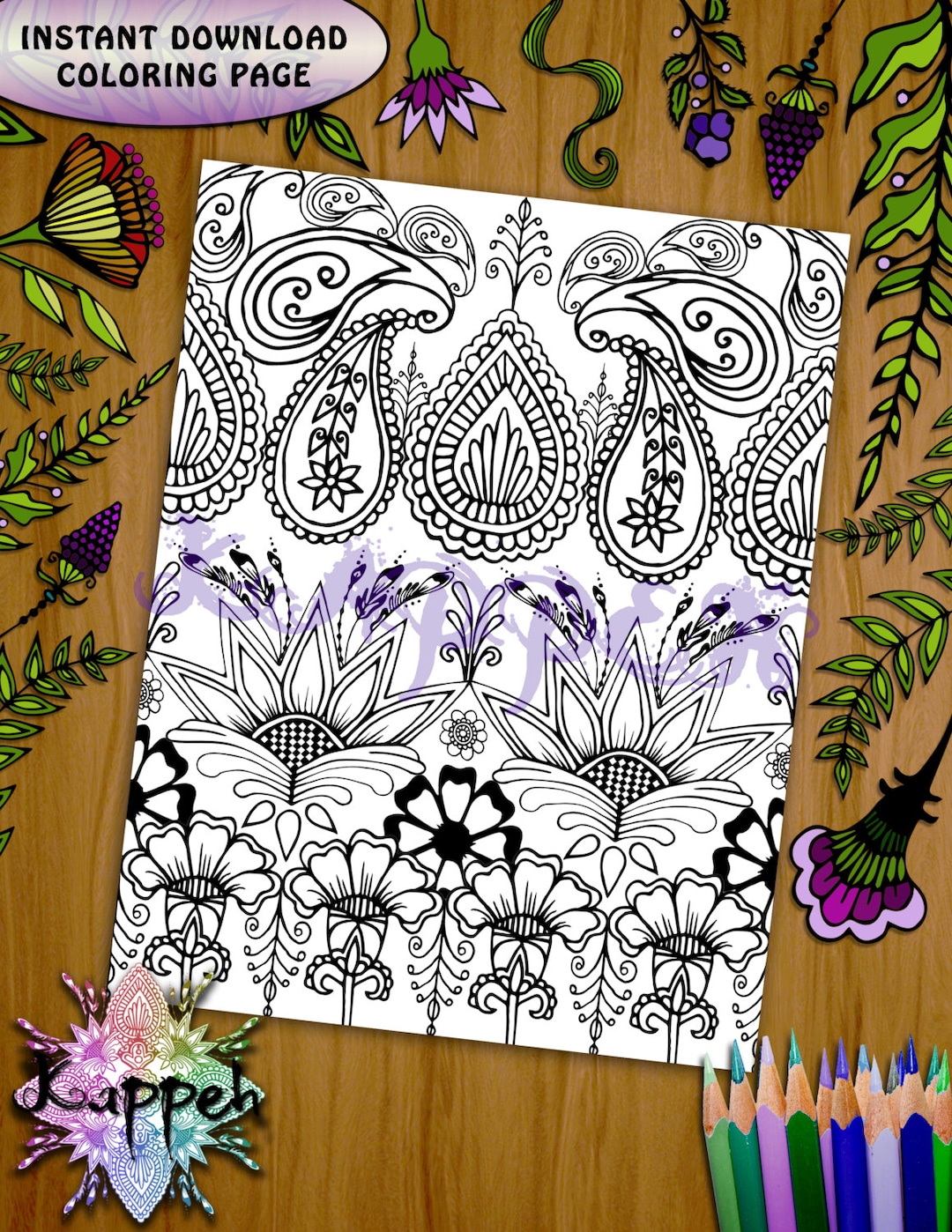 Printable Coloring Page - Henna Floral Design - PDF Download - Etsy