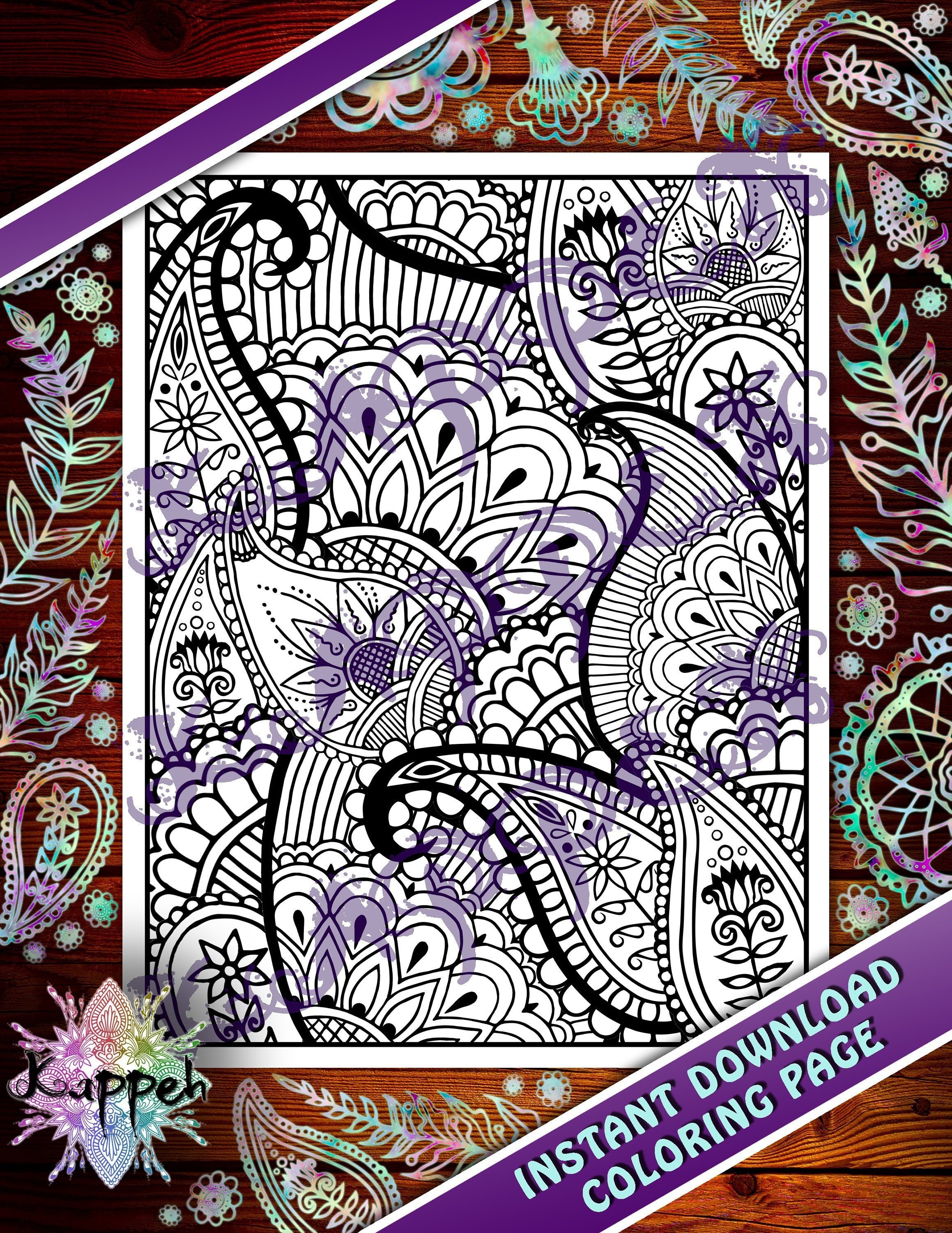 Printable Coloring Page - Henna Floral Design - PDF Download - Etsy