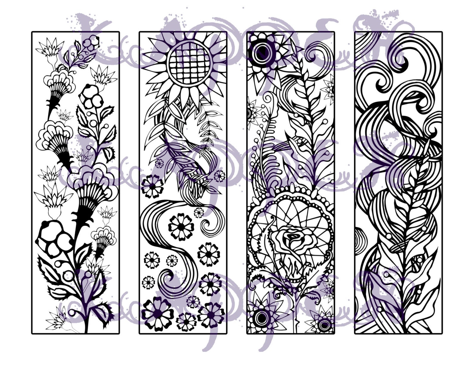 Printable Coloring Page Floral Henna Bookmark Design X4 PDF Download ...