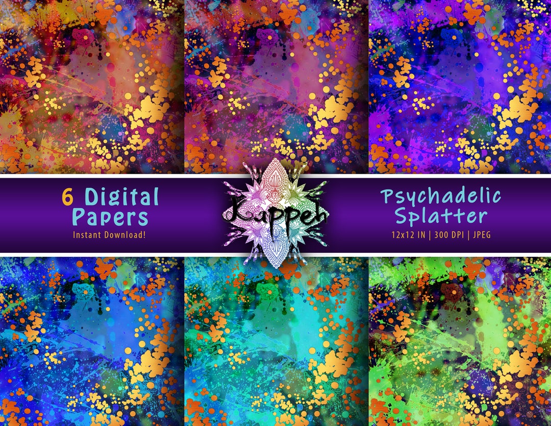 Printable Digital Paper - Psychedelic Splatter Design X6 - 12x12 Inches ...