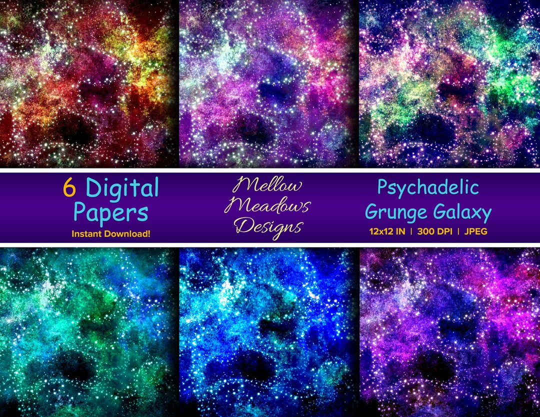 Printable Digital Paper - Psychedelic Grunge Galaxy Design X6 - 12x12 ...
