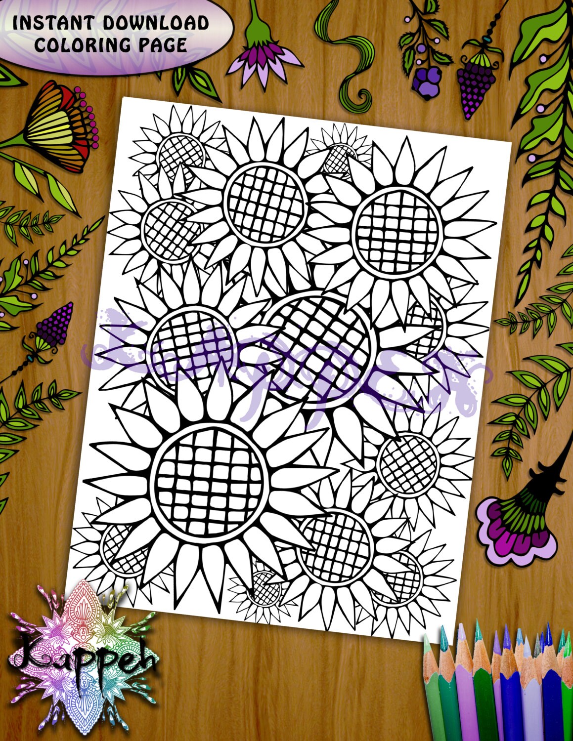 Printable Coloring Page - Floral Design - PDF Download - Etsy