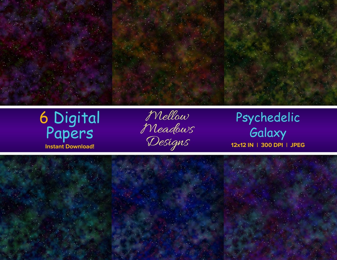 Printable Digital Paper - Psychedelic Galaxy Design X6 - 12x12 Inches ...