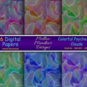 Printable Digital Paper - Colorful Psychedelic Clouds Design X6 - 12x12 ...