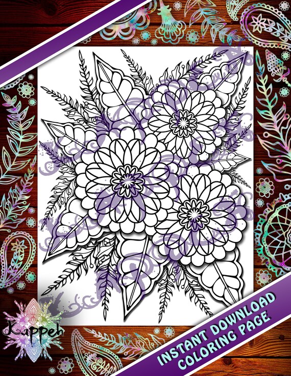 Printable Coloring Page Henna Floral Design PDF Download | Etsy