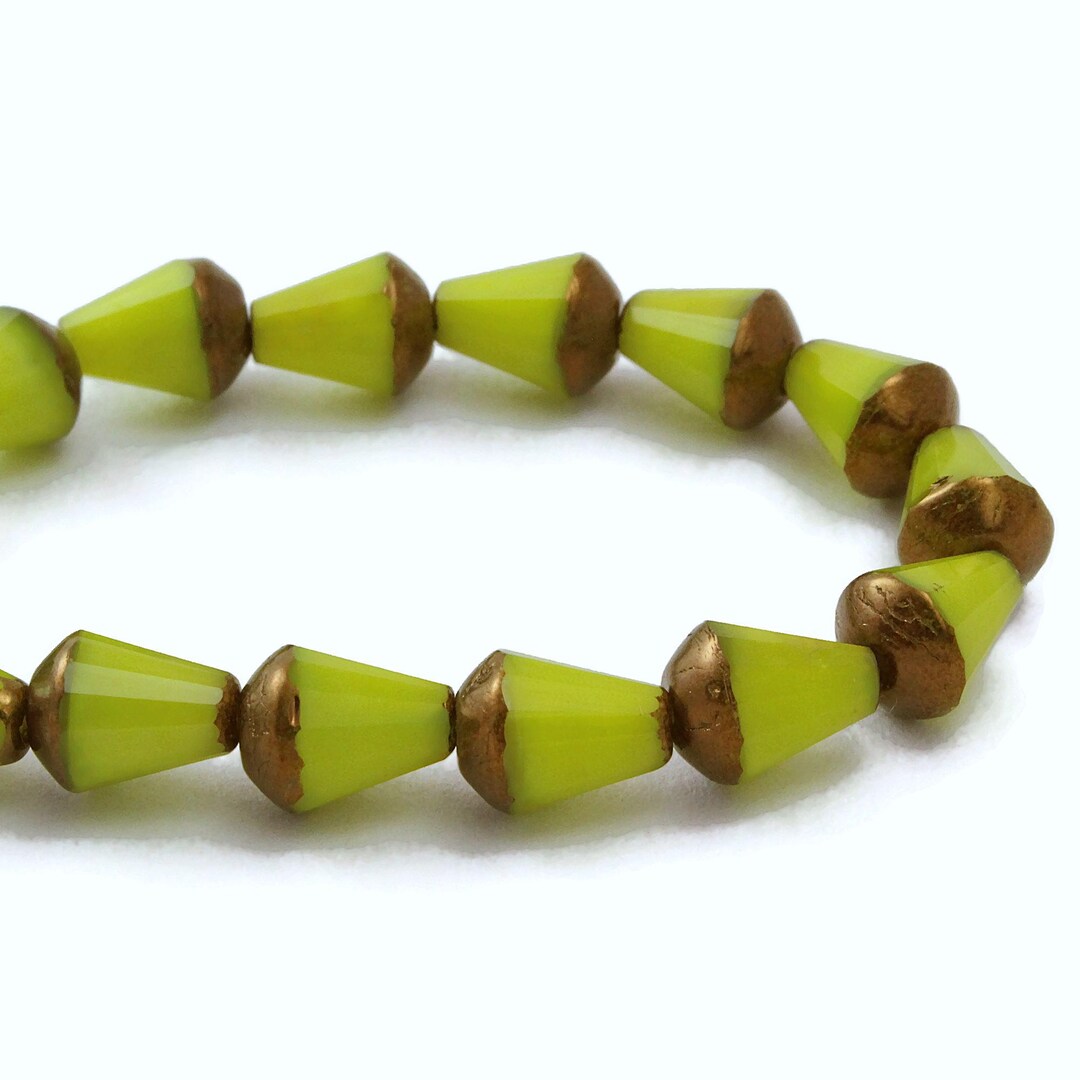 Czech Glass Top Cut Faceted Drop Beads - Lime Green Silk With Bronze ...