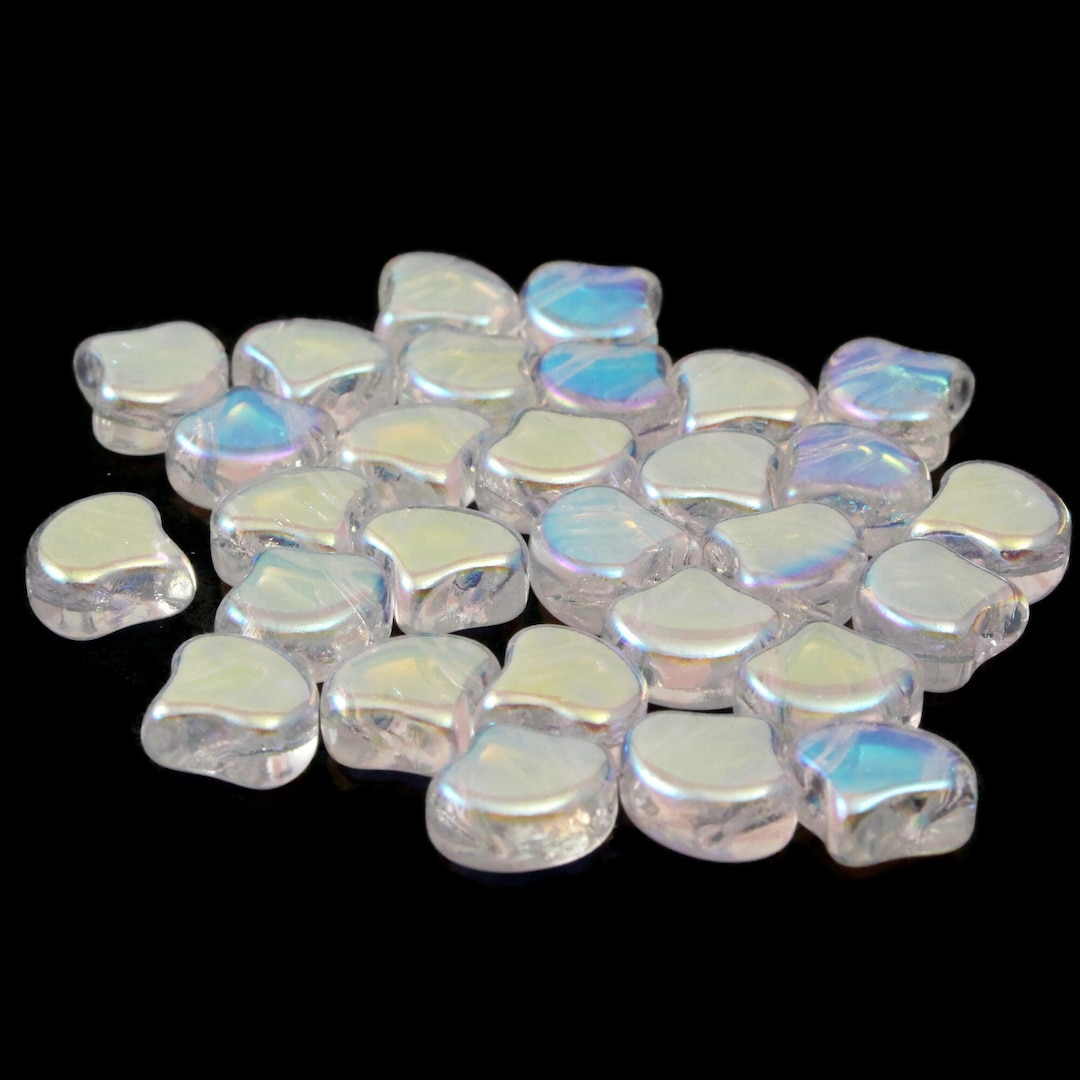 Czech Glass Matubo Ginko (ginkgo) Leaf Two Hole Beads - Crystal With ...