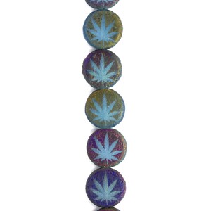 Czech Glass Coin Beads - Blue Opaline Acid Etched With Rainbow Finish ...