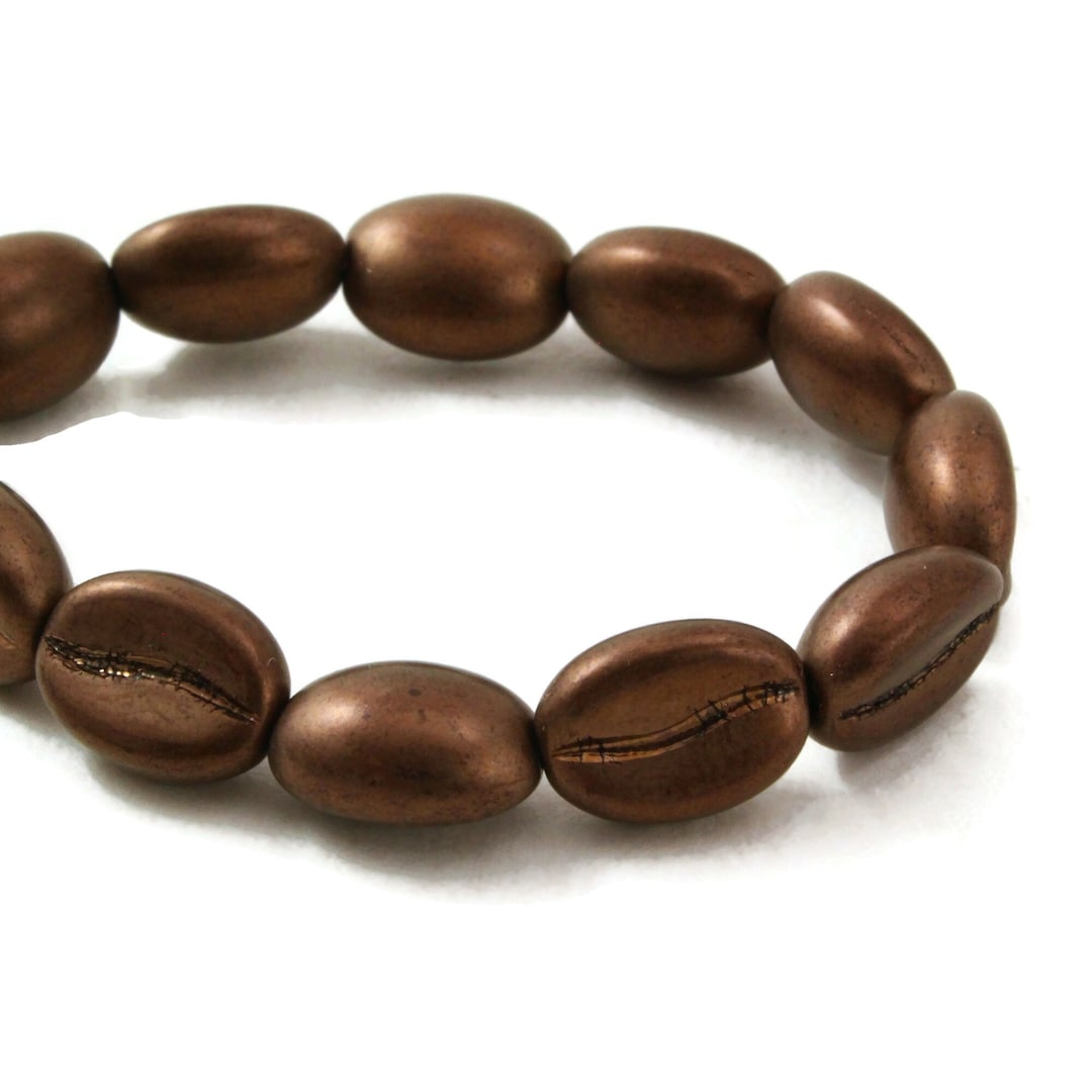 Czech Glass Coffee Bean Beads - Oval Shape Beads - Dark Bronze Opaque ...