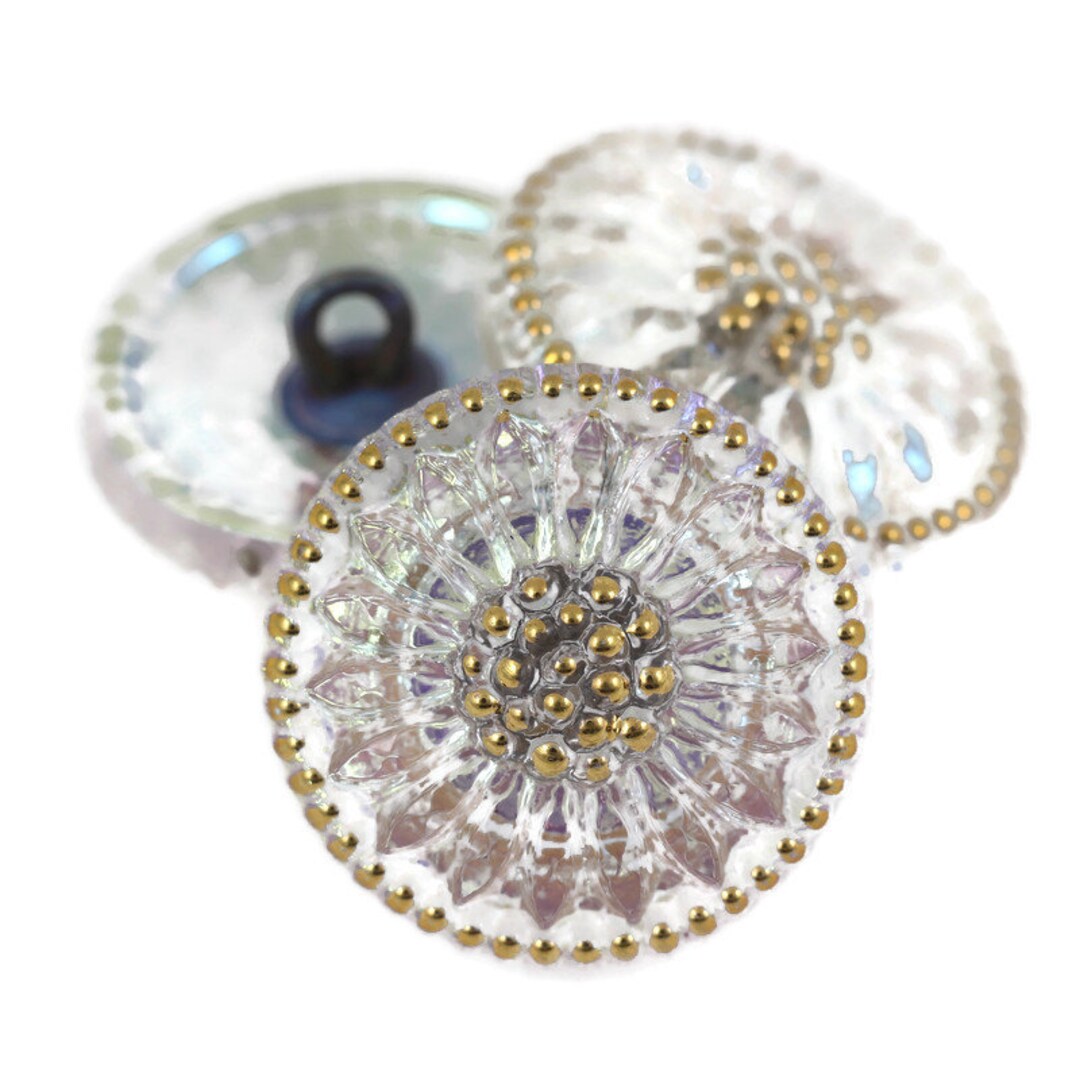 Czech Glass 18mm Round Sunflower Button Daisy Flower Button Transparent ...