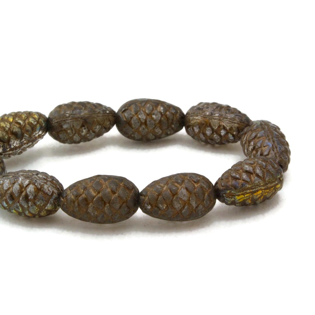 Czech Glass Pine Cone Beads - Crystal Transparent With Iridescent and ...
