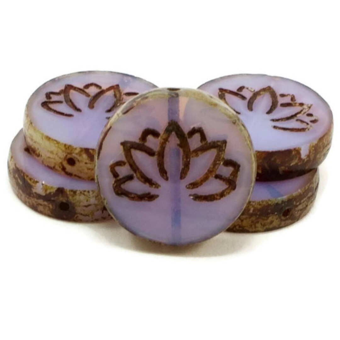 Czech Glass Lotus Flower Coin Beads - Glow Purple (lavender) With ...