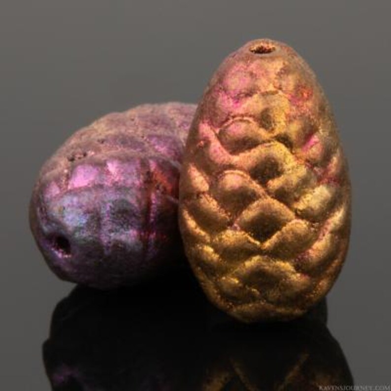 Czech Glass Pine Cone Beads - Metallic Rainbow Mix - 13x8mm - 10 Beads ...