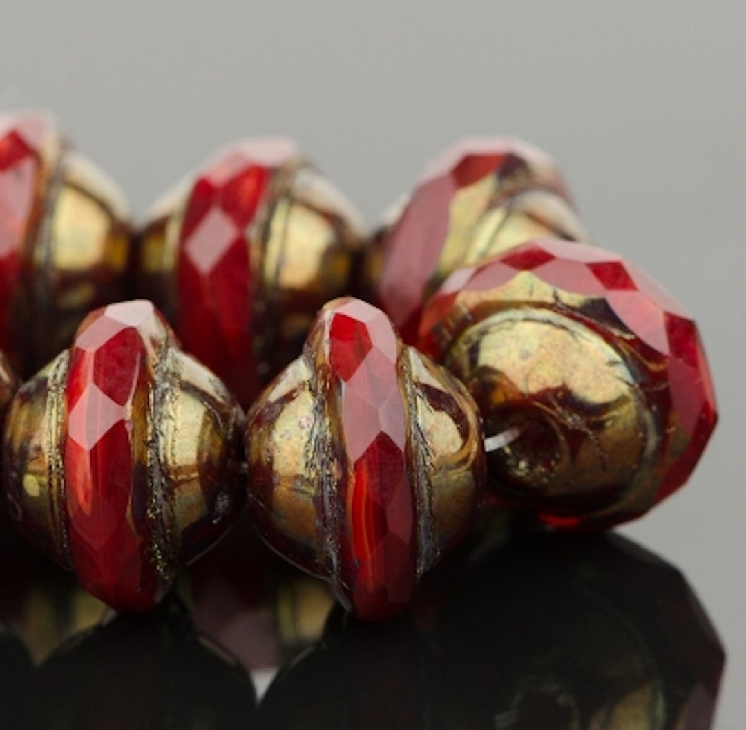 Czech Glass Saturn Beads - Saucer Beads - Red Opaline With Antique ...