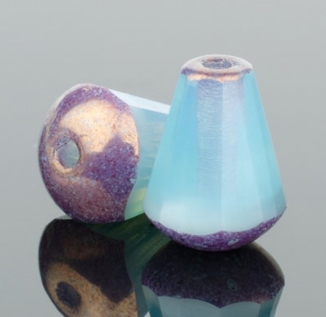 Czech Glass Top Cut Faceted Drop Beads - Aqua Blue Satin With Bronze ...