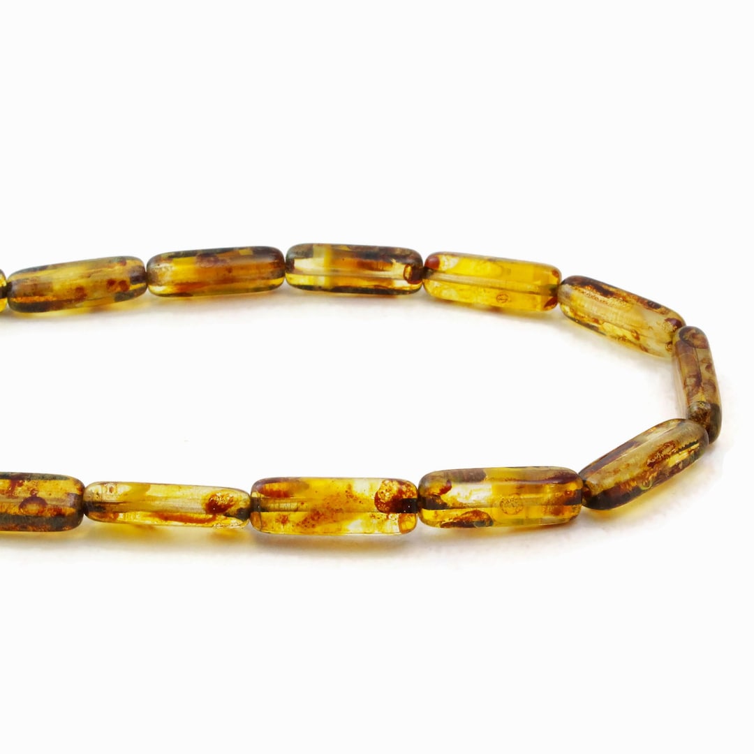 Czech Glass Rectangle Beads - Amber Color Transparent Mix With Brown ...