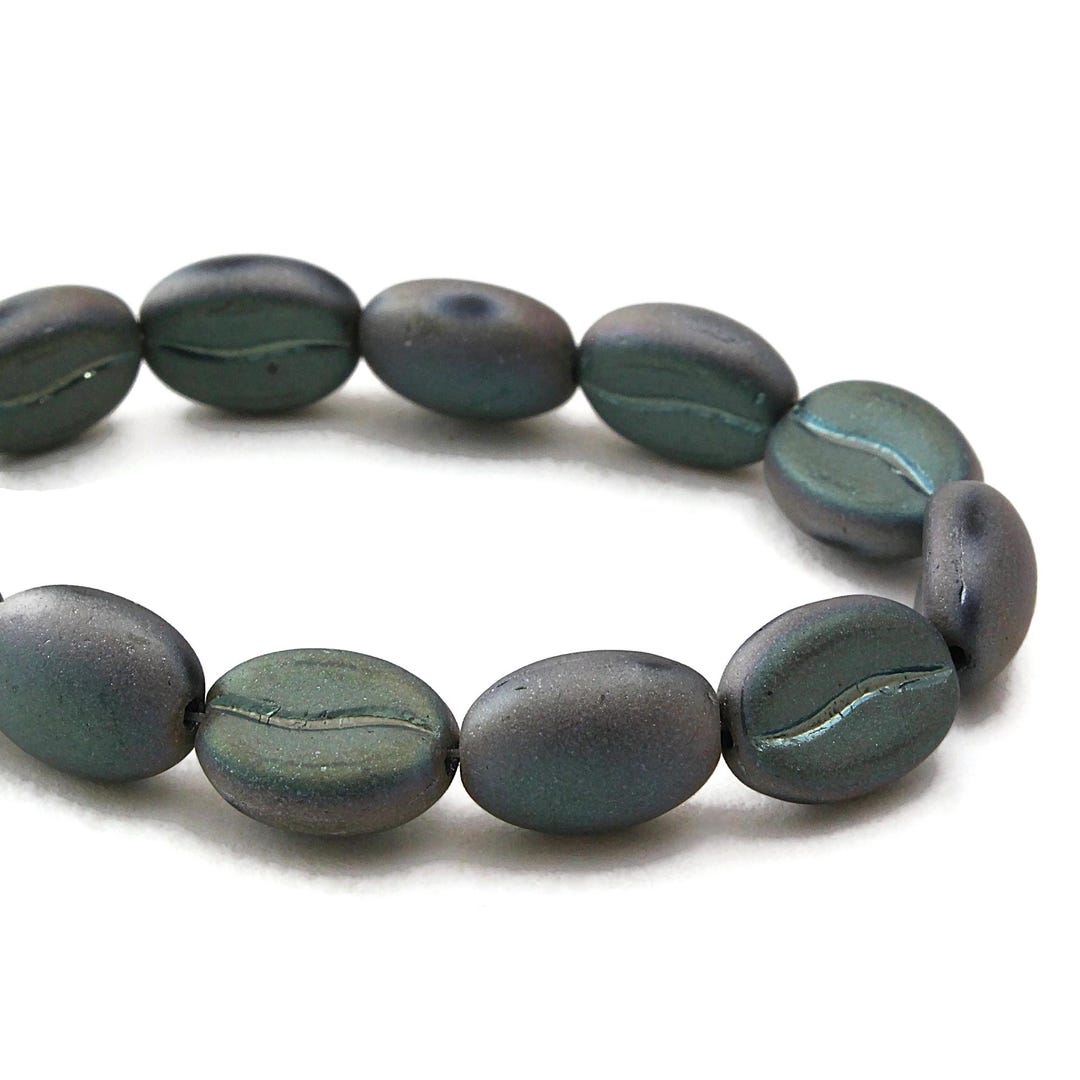 Czech Glass Coffee Bean Beads - Oval Shape Beads - Metallic Icy Blue ...