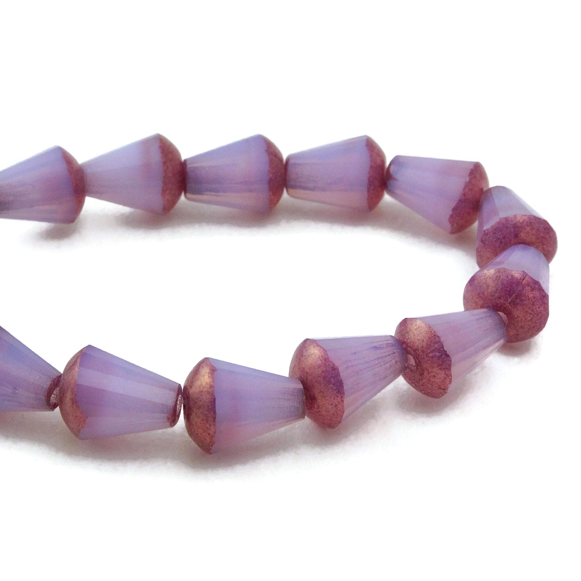 Czech Glass Top Cut Faceted Drop Beads - Lilac Purple Satin With Bronze ...