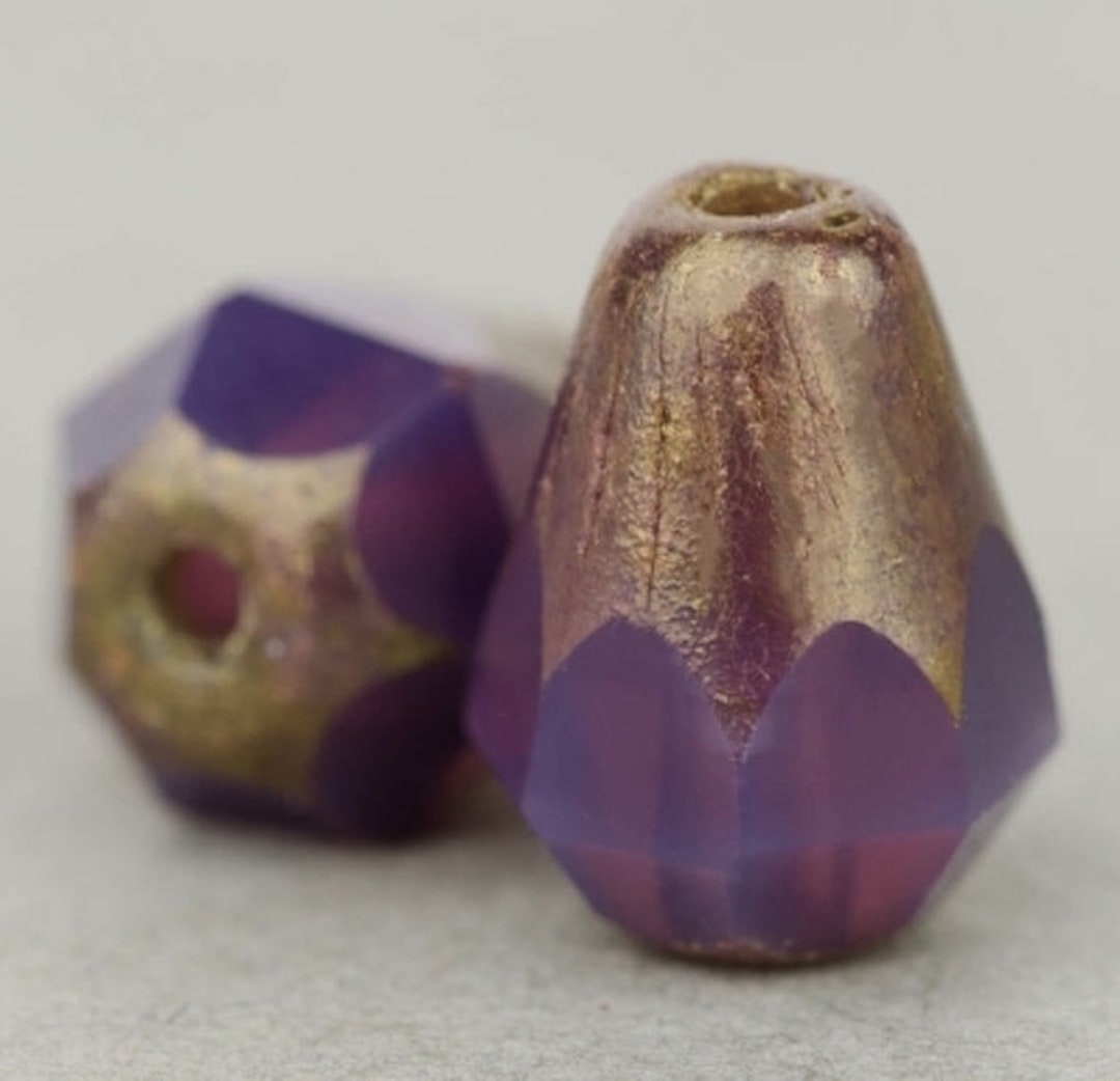 Czech Glass Beads, Bottom Cut Faceted Drop Beads, Purple Silk With ...