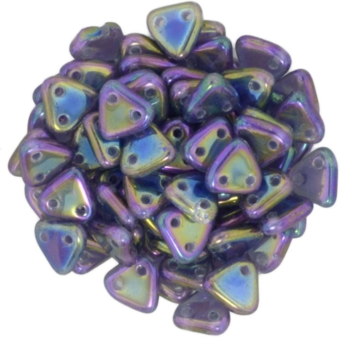 Czech Glass Czechmates Two Hole Triangle Beads - Tanzanite Iris - 6mm ...