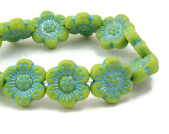 Czech Glass Wild Rose Flower Beads Tourmaline Green Transparent With ...