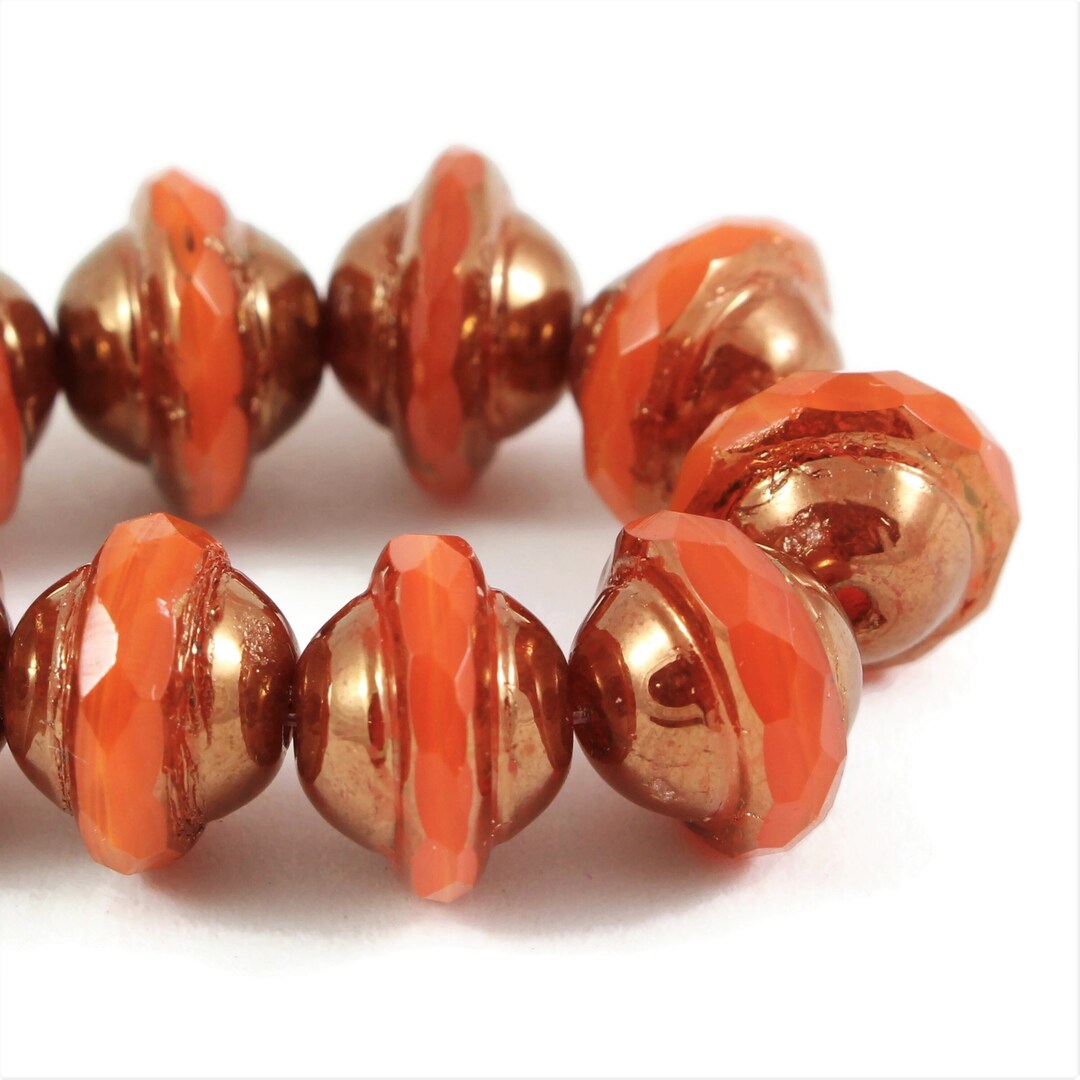 Czech Glass Saturn Beads - Saucer Beads - Orange Opaline With Bronze ...