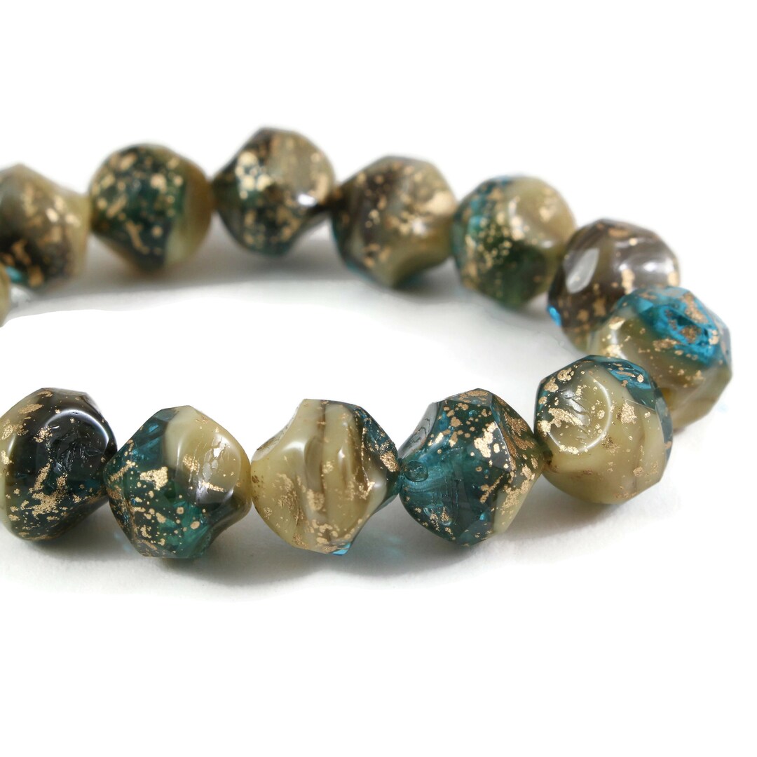 Czech Glass Baroque Central Cut Beads - Aqua Transparent Ivory Opaque ...