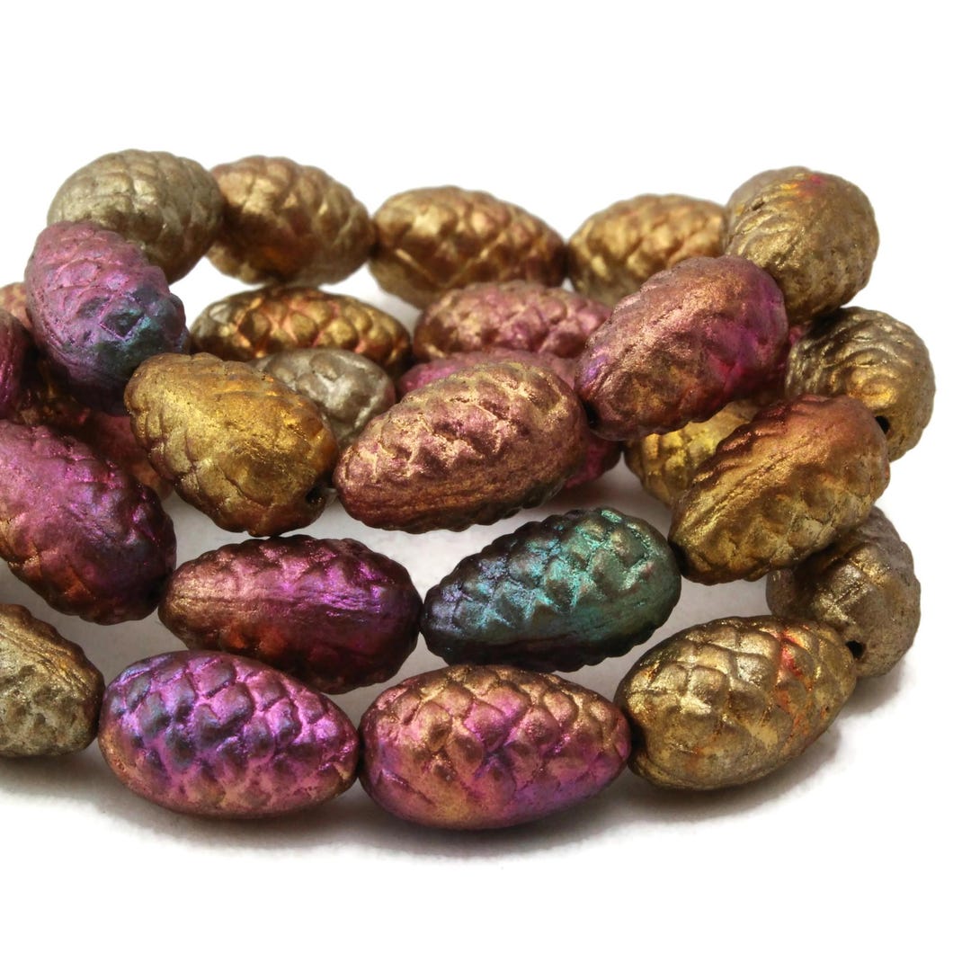 Czech Glass Pine Cone Beads - Metallic Rainbow Mix - 13x8mm - 10 Beads ...