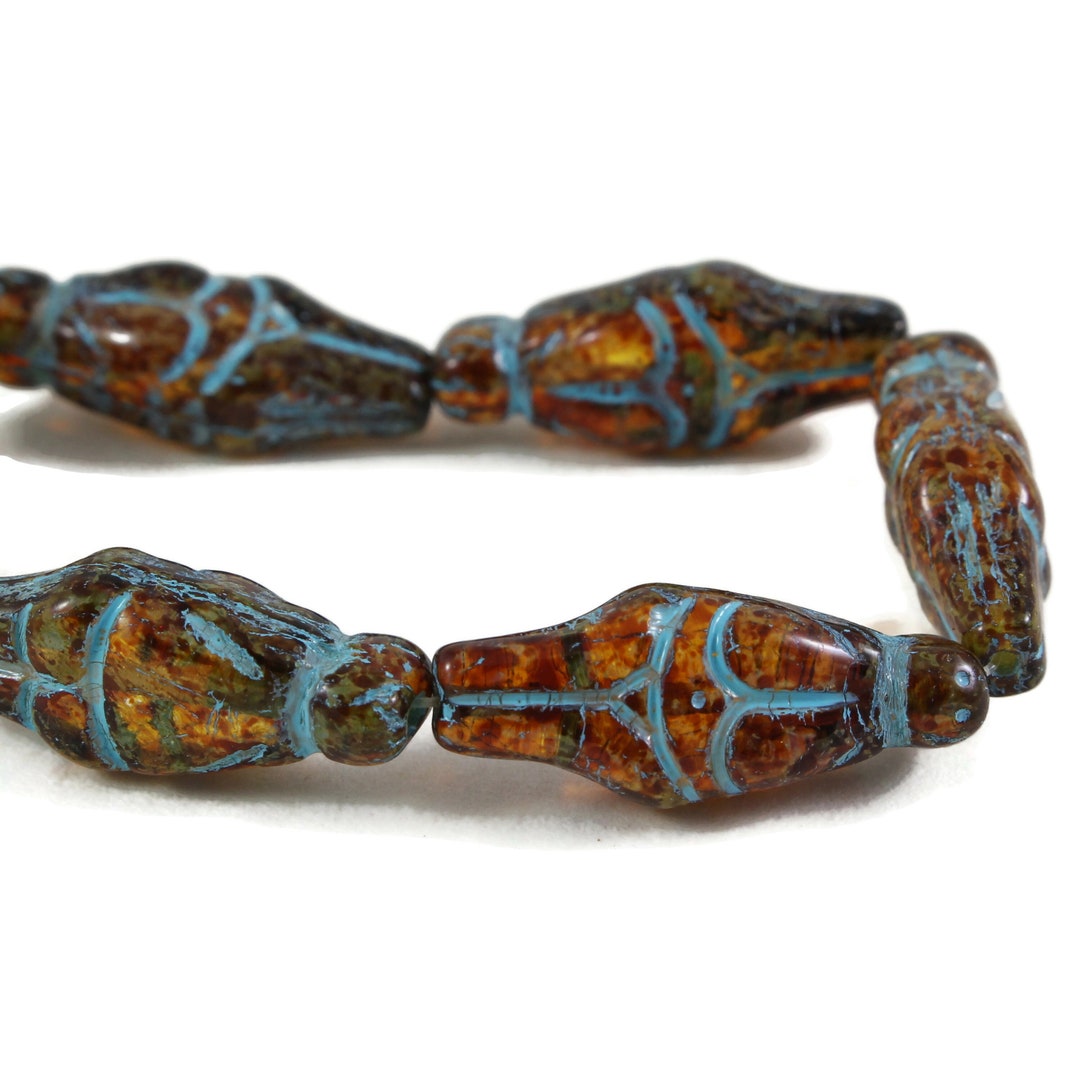 Czech Glass Mother Goddess Venus Beads - Golden Yellow Brown ...
