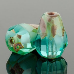 Czech Glass Bottom Cut Faceted Drop Beads - Aqua Green Transparent With ...
