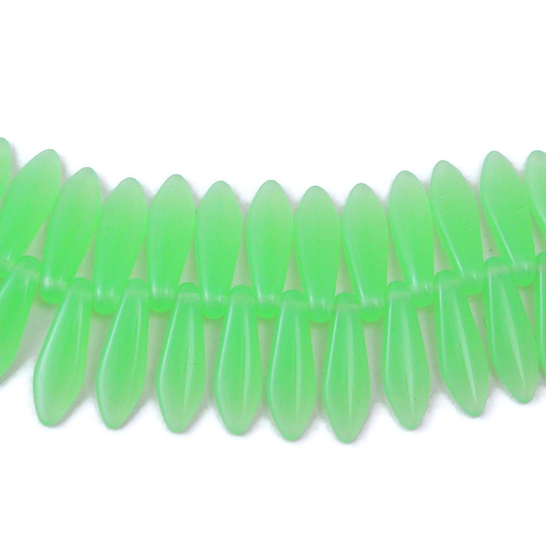 Medium Dagger Beads - Czech Glass Dagger Beads - Green Uranium Opaline ...