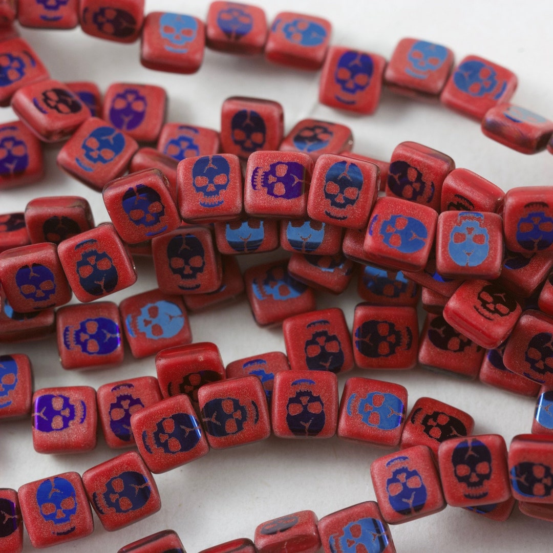 Czech Glass Two Hole Square Tile Beads - Red Matte With AB Finish ...