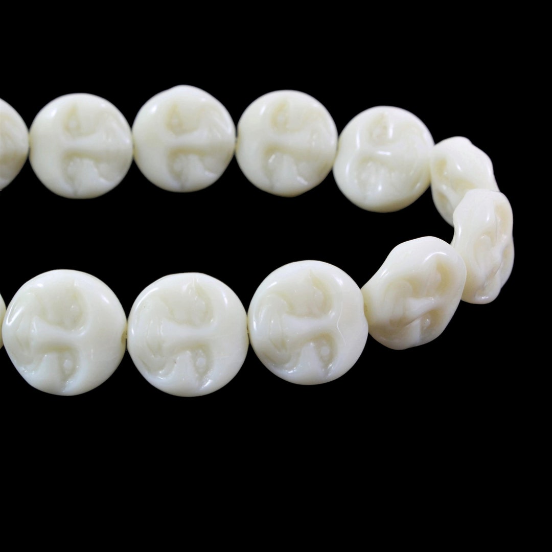 Czech Glass Moon Face Beads - Celestial Beads - Ivory Opaque - 13mm ...