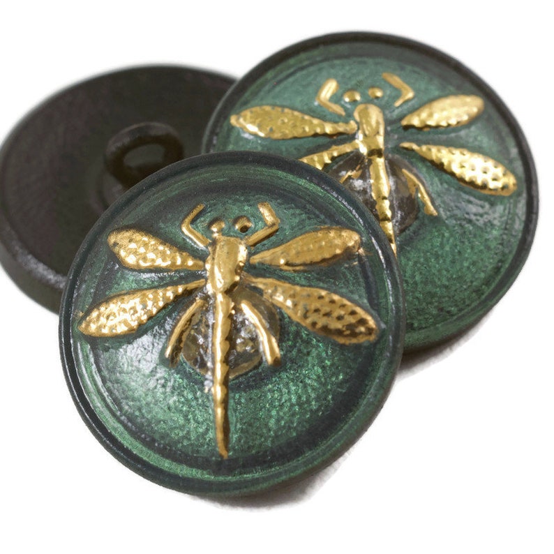 Czech Glass 18mm Round Dragonfly Button Green Tourmaline - Etsy