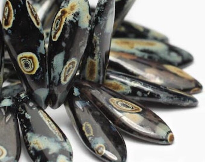 Czech Glass Medium Dagger Beads Flower Petal Beads Black - Etsy