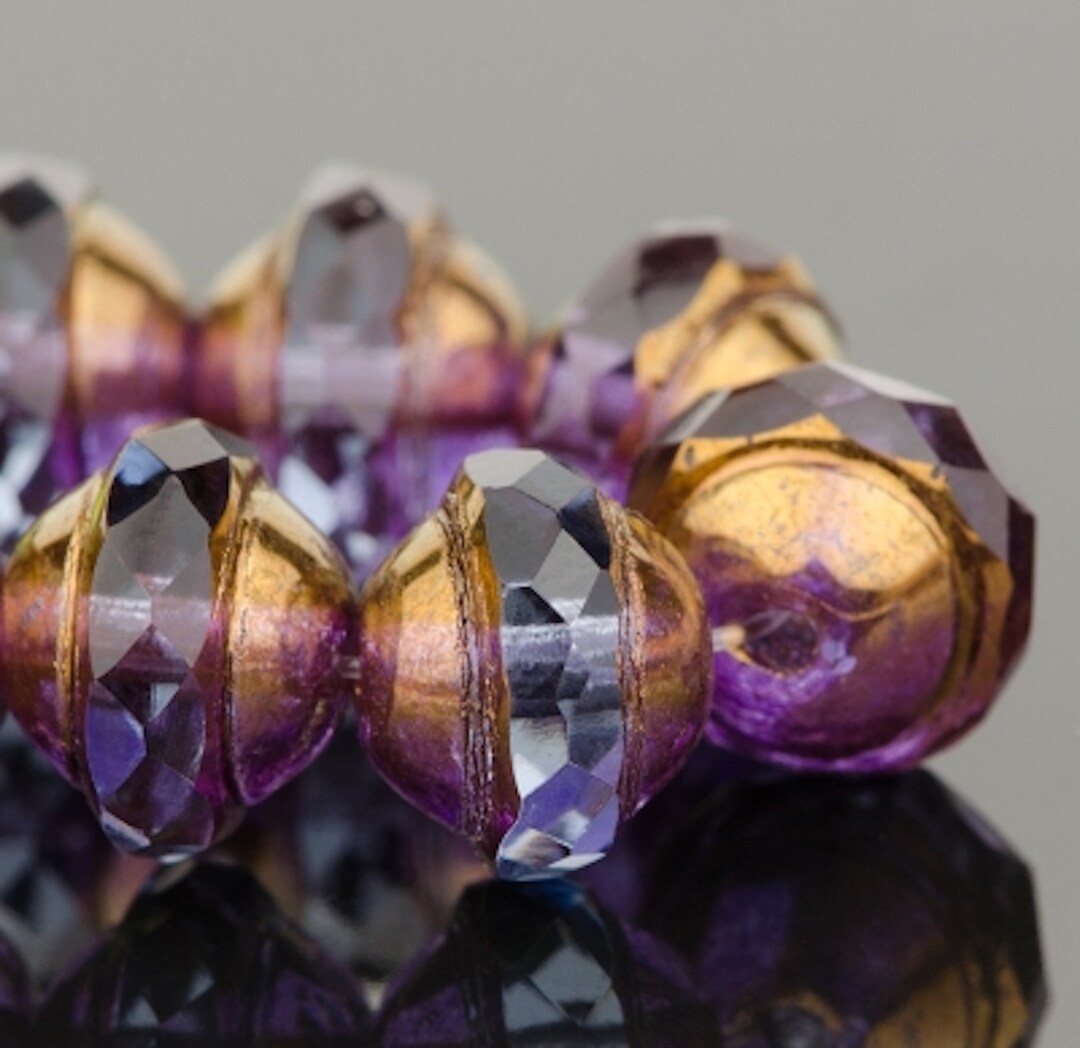 Czech Glass Saturn Beads - Tanzanite Purple Transparent With Bronze ...