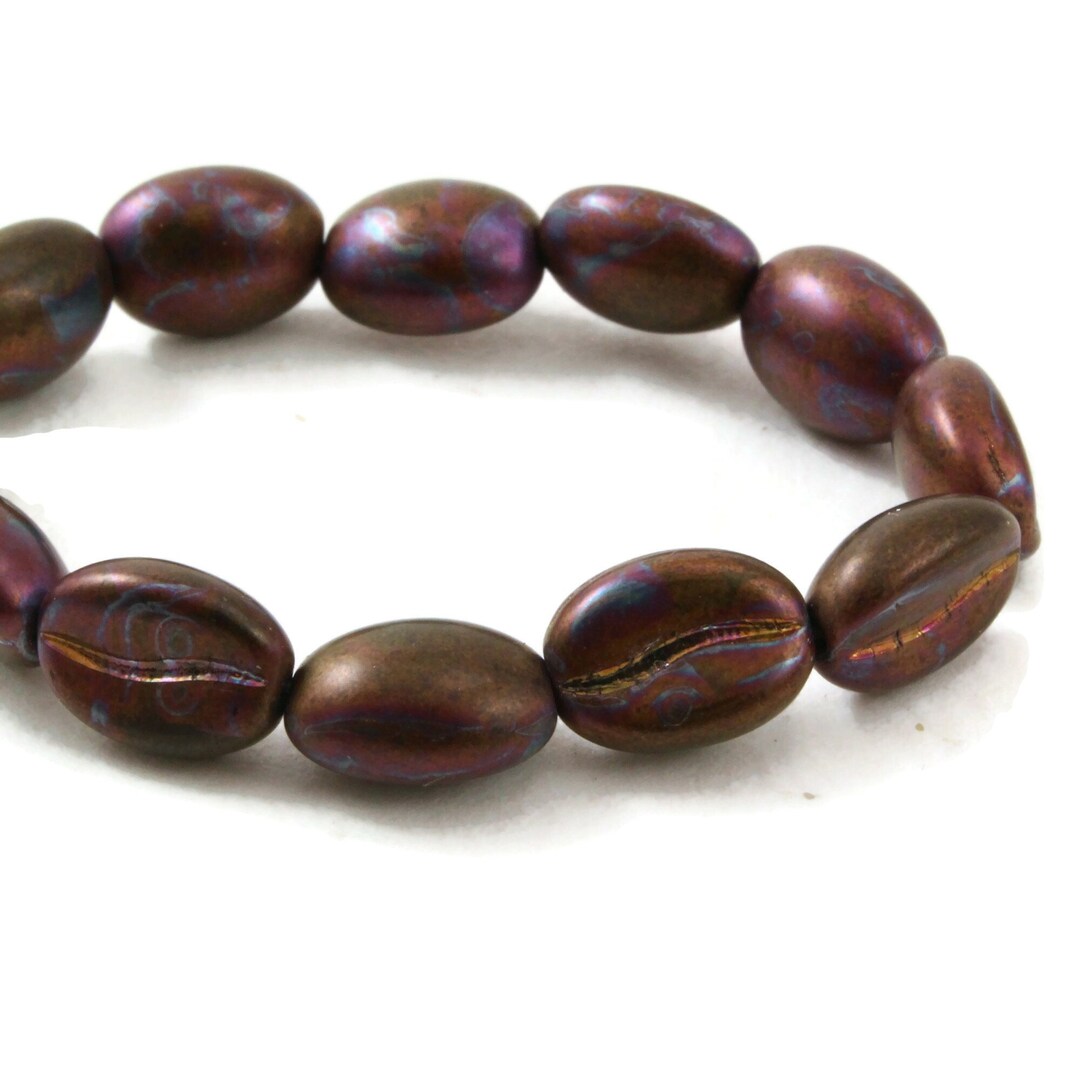 Czech Glass Coffee Bean Beads - Oval Shape Beads - Purple/blue Bronze ...